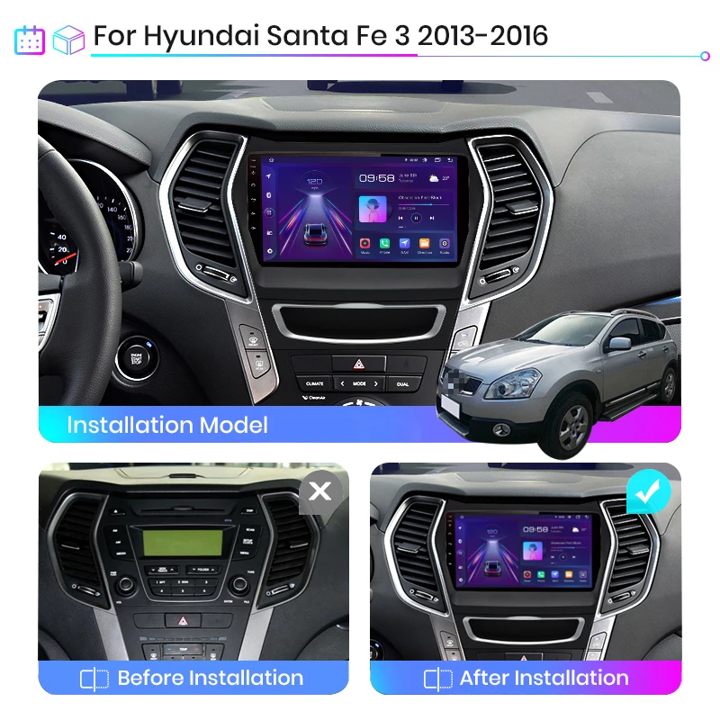 Radio Navegador Android Para Hyundai Santa Fe 3 (2013 - 2016) Selección WIFI (1GB 16GB) B