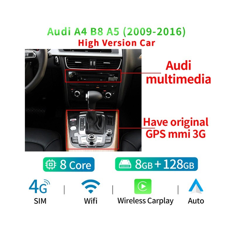 Radio Navegador Android para Audi A4, A5 (12,3 pulgadas) Modelo seleccionado MTK MMI 3G 8-128GB ...